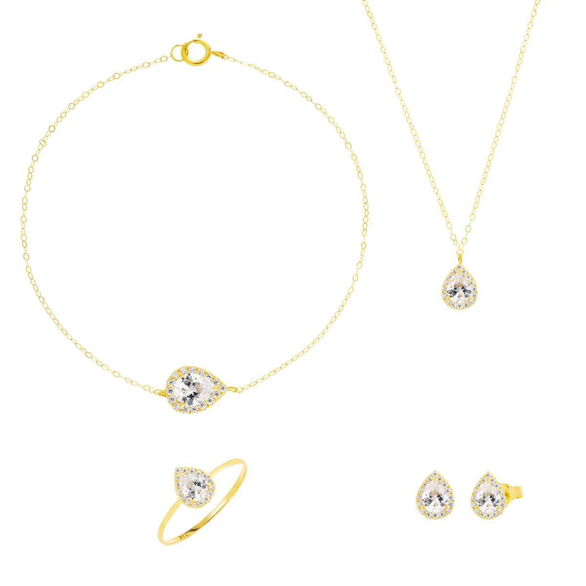 21K Pure Gold White Stone Jewelry Set
