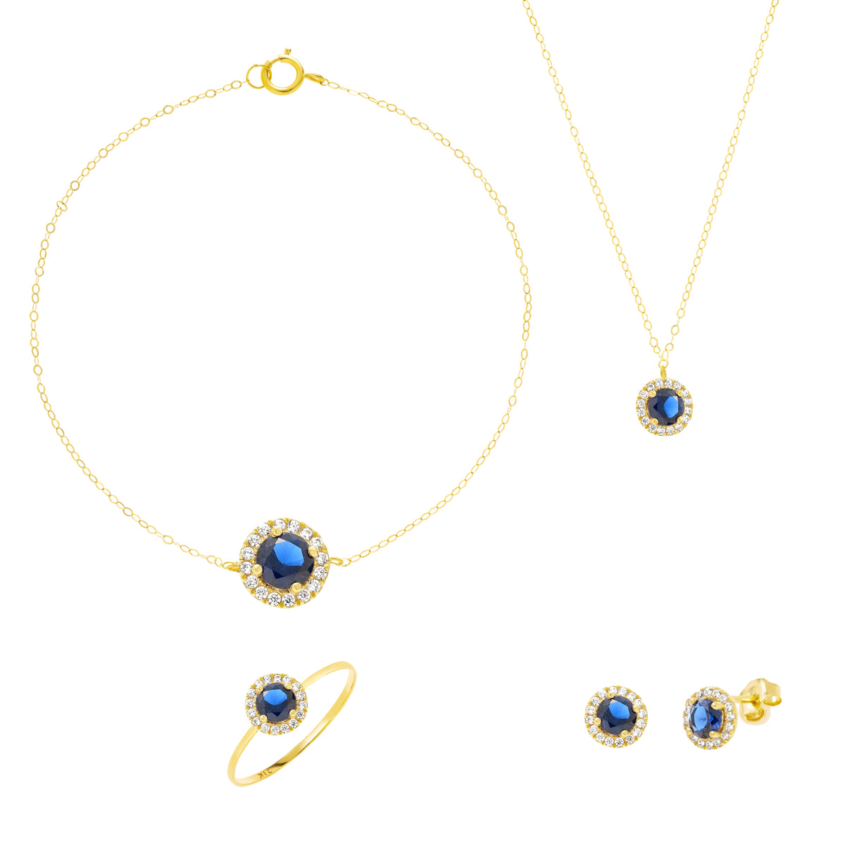 21K Pure Gold Blue Stone Jewelry Set