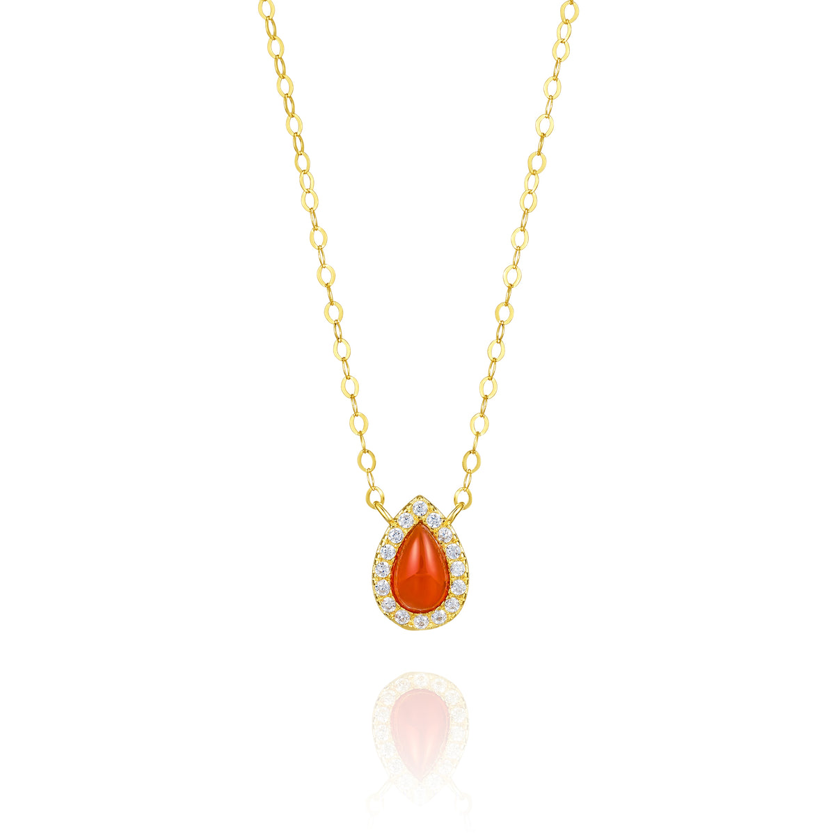 18K Pure Gold Red Stone Necklace