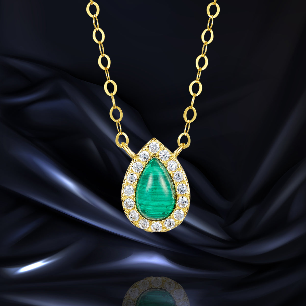 18K Pure Gold Green Stone Necklace