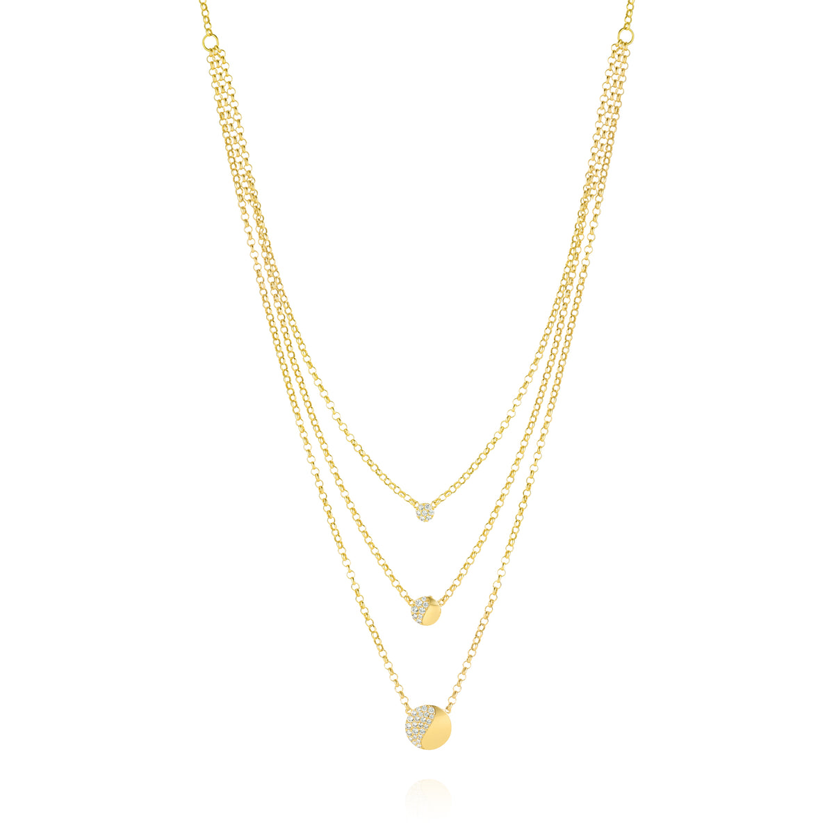 18K Pure Gold 3 Layer Stone Necklace
