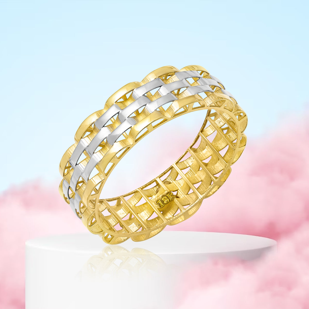 18K Pure Gold 2 Color Round Ring – Tala Gold Collection