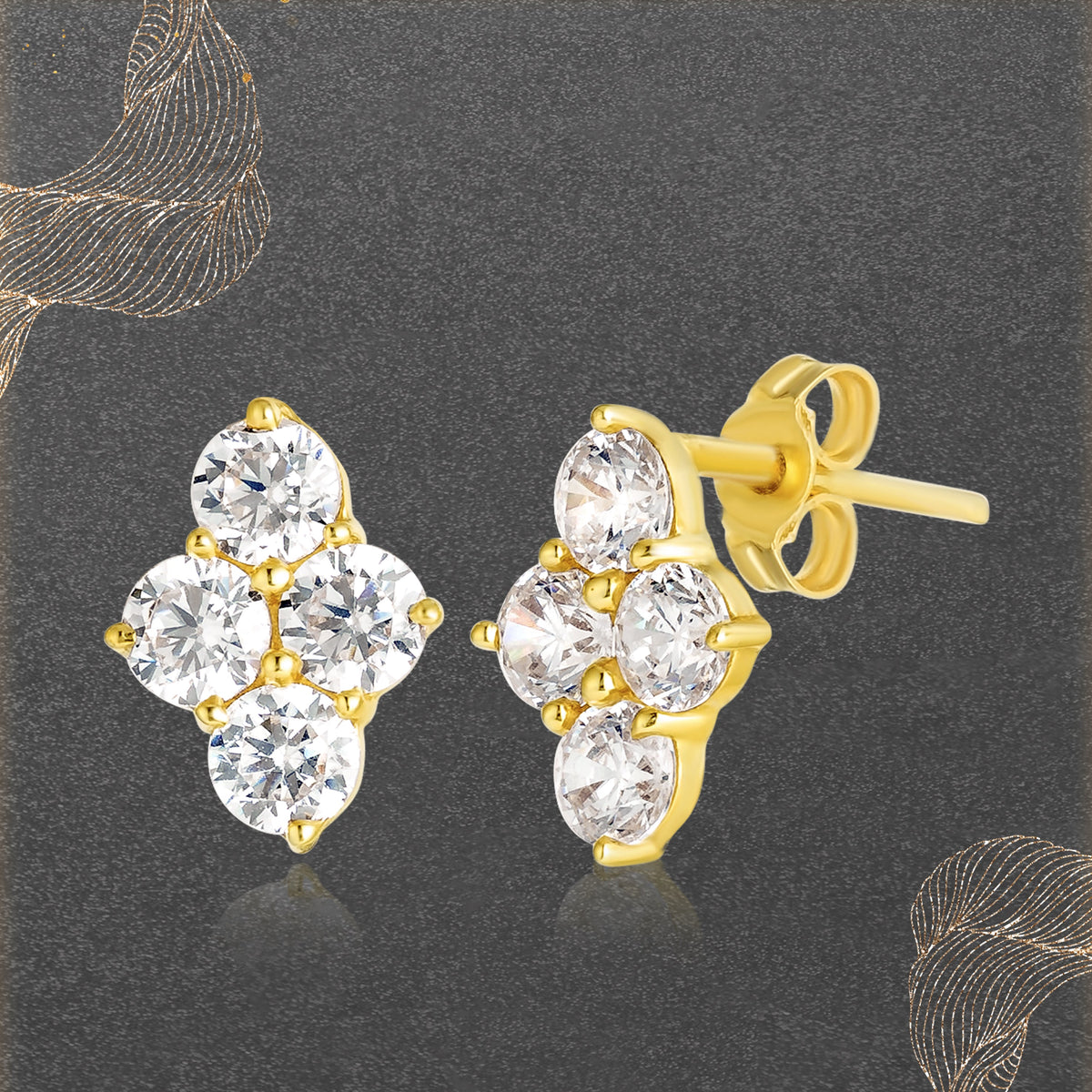 18K Pure Gold Stone Earrings