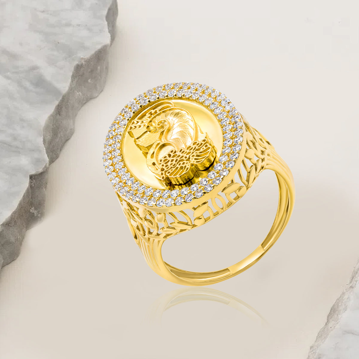 18K Pure Gold Elegant Stone Ring – Tala Gold Collection