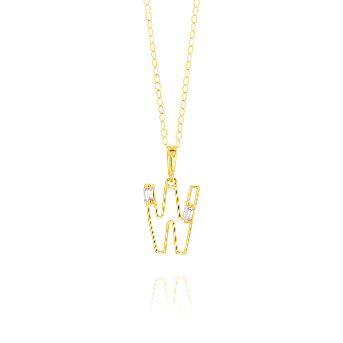 18K Pure Gold Fine Letter W Necklace