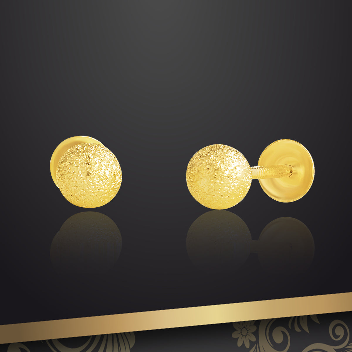 18K Pure Gold Ball Screw Earring Set