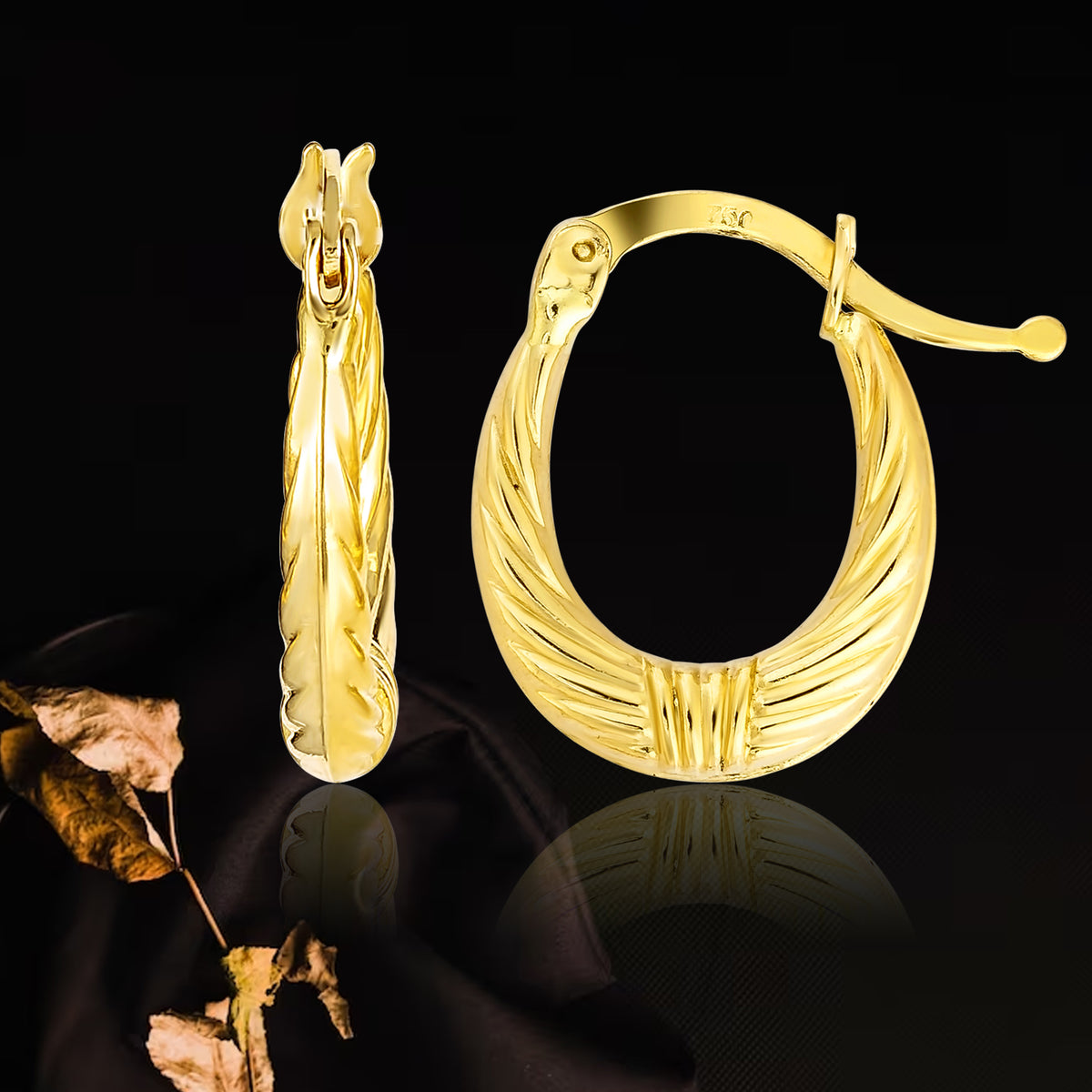 18K Pure Gold Oval Loop Earring Set – Tala Gold Collection