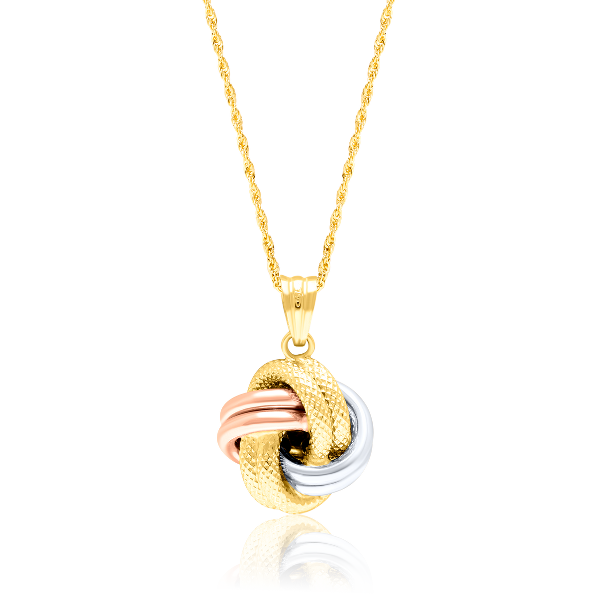 18K Pure Gold 3 Color Twisted Knot Necklace Talagold