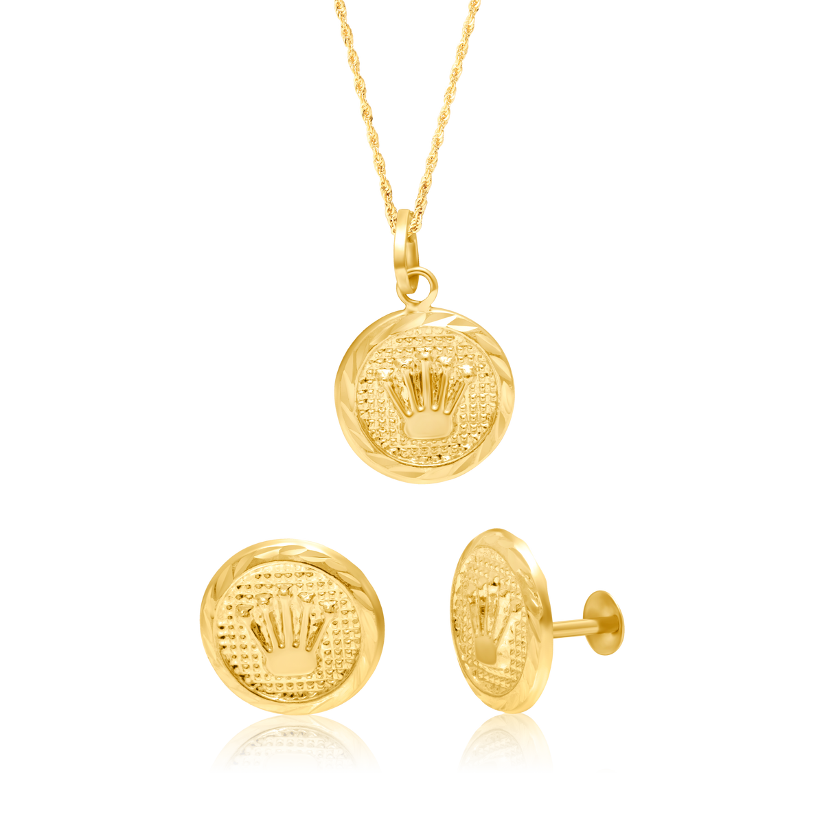 18K Pure Gold Crown Jewelry Set