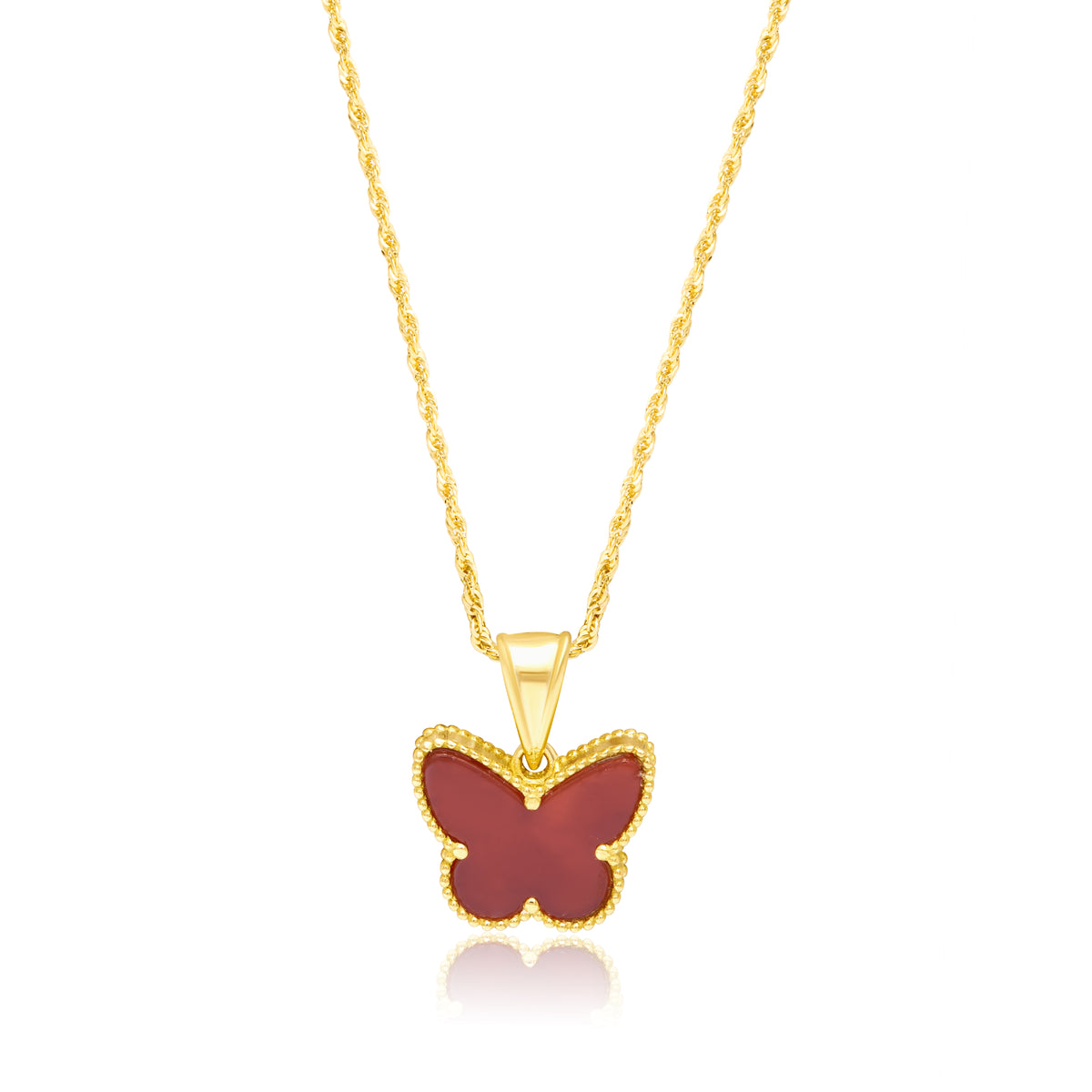 18K Pure Gold Red Butterfly Necklace Talagold