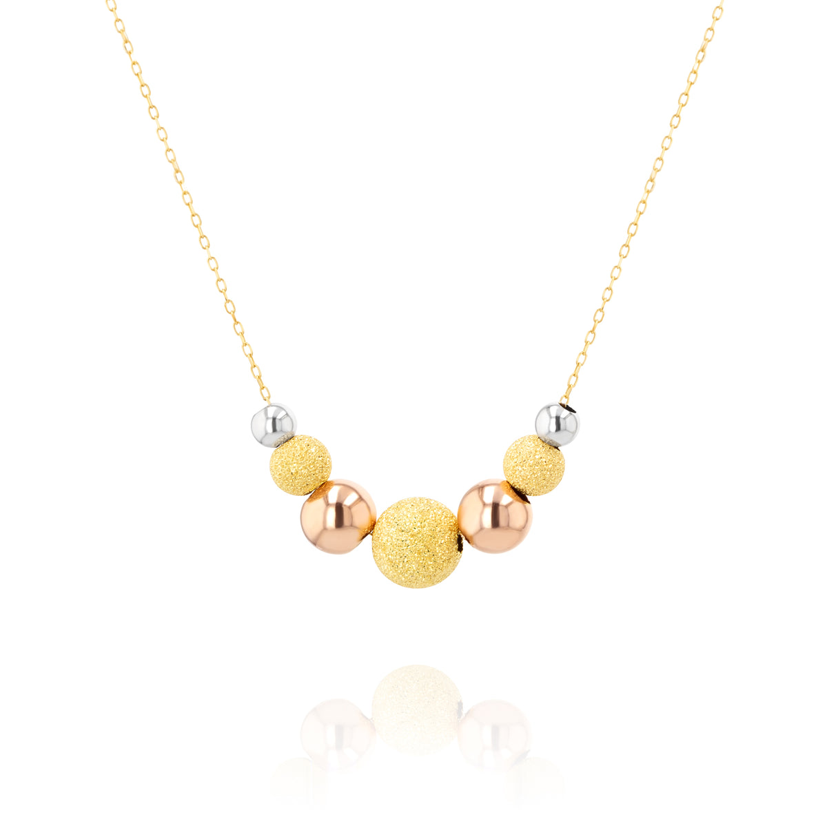 18K Pure Gold 3 Color Ball Seeds Necklace