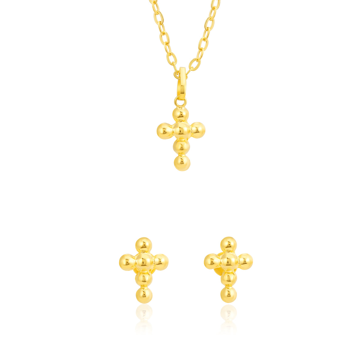 18K Pure Gold Screw Bubble Cross Jewelry Set