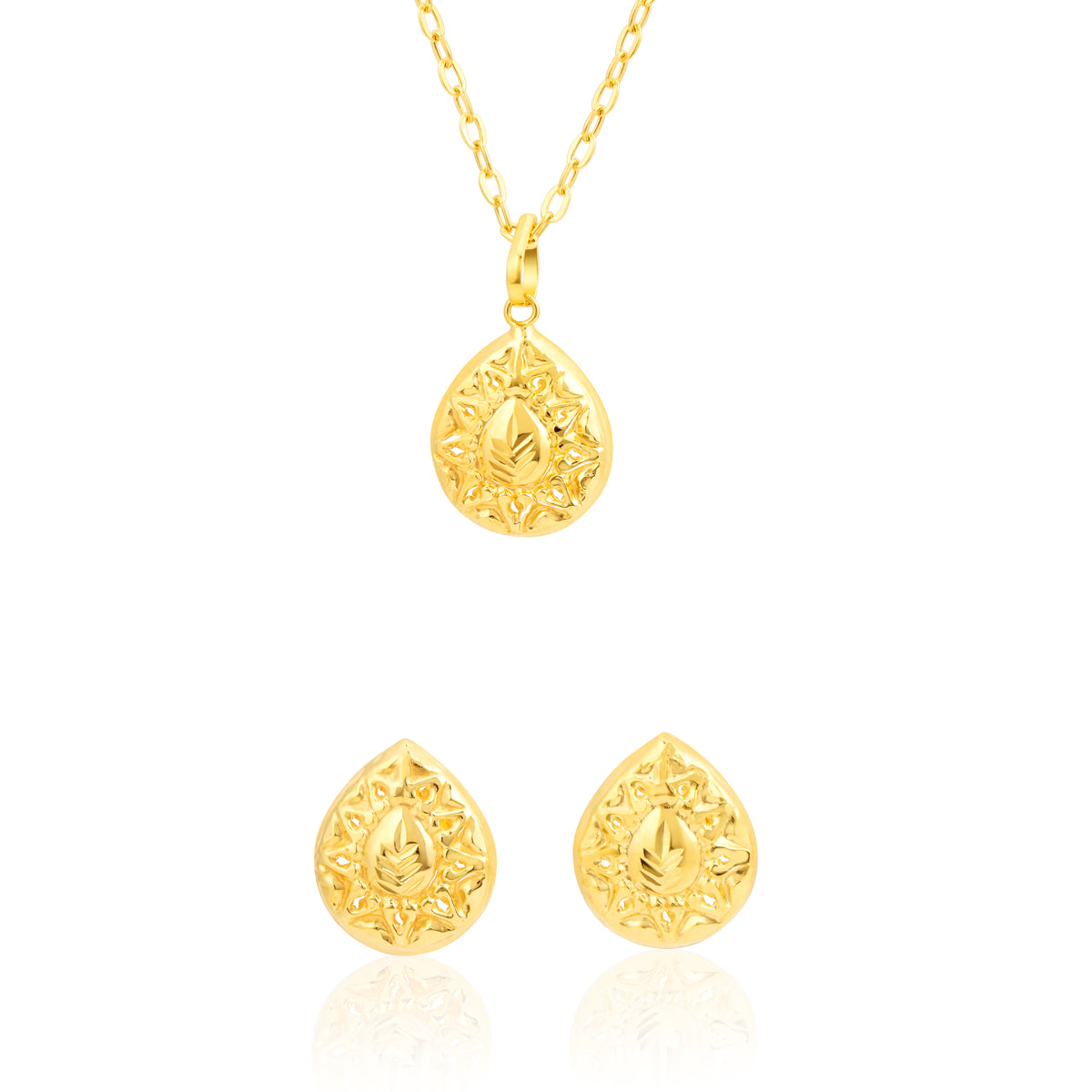 18K Pure Gold Screw Oval Drop Jewelry Set – Tala Gold Collection