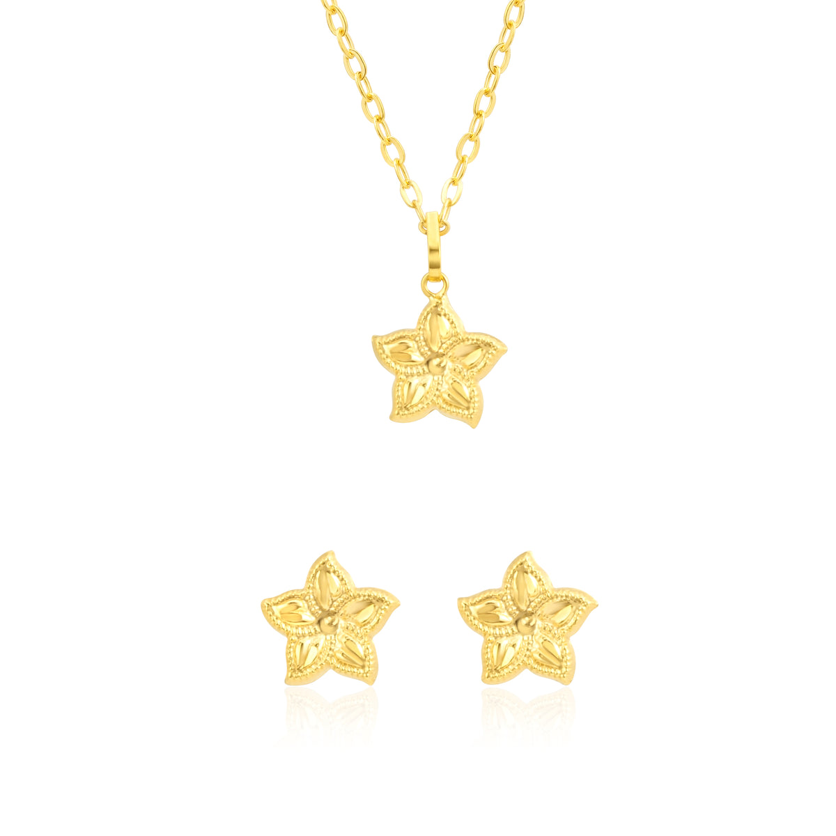 18K Pure Gold Screw Star Jewelry Set – Tala Gold Collection