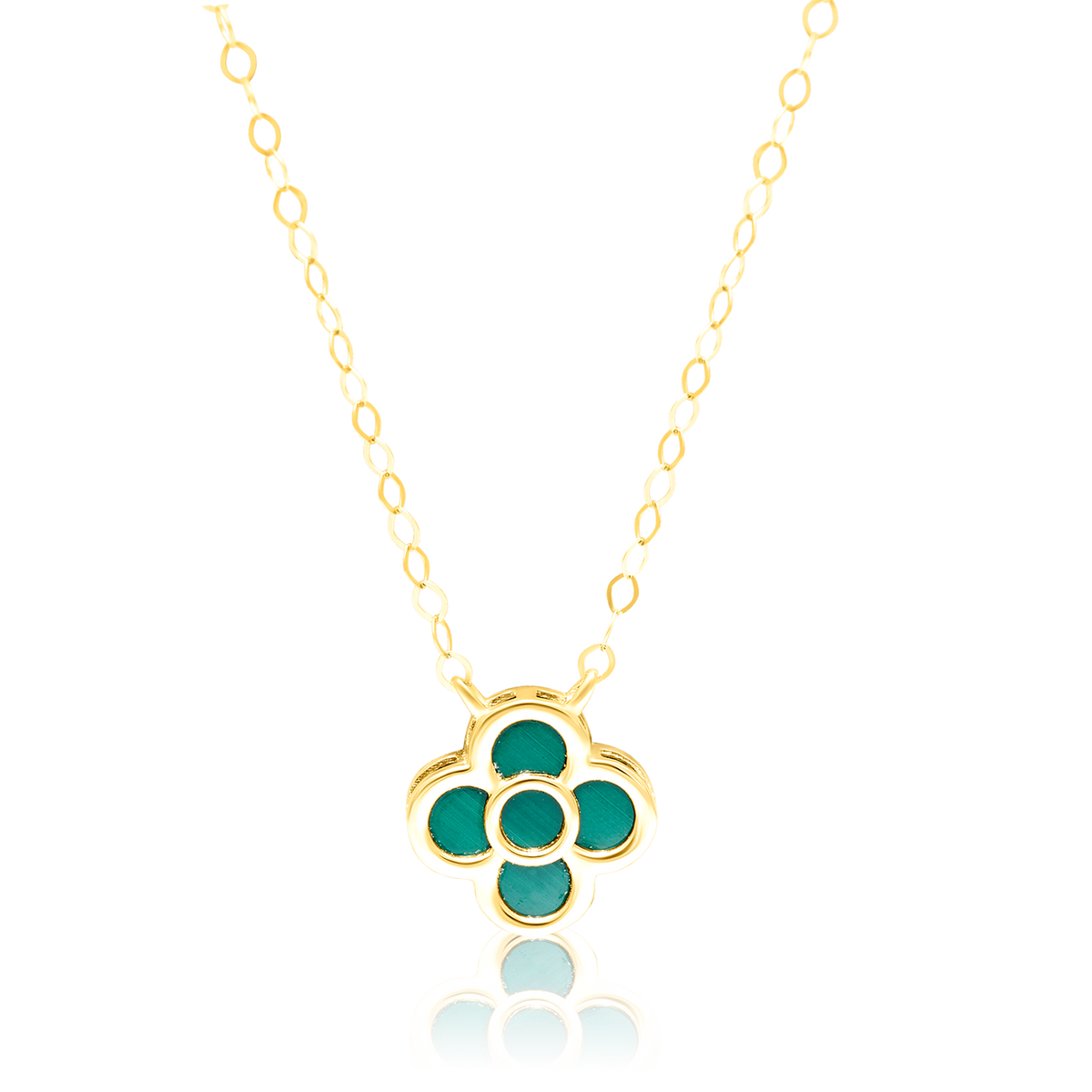 18K Pure Gold Green Flower Necklace