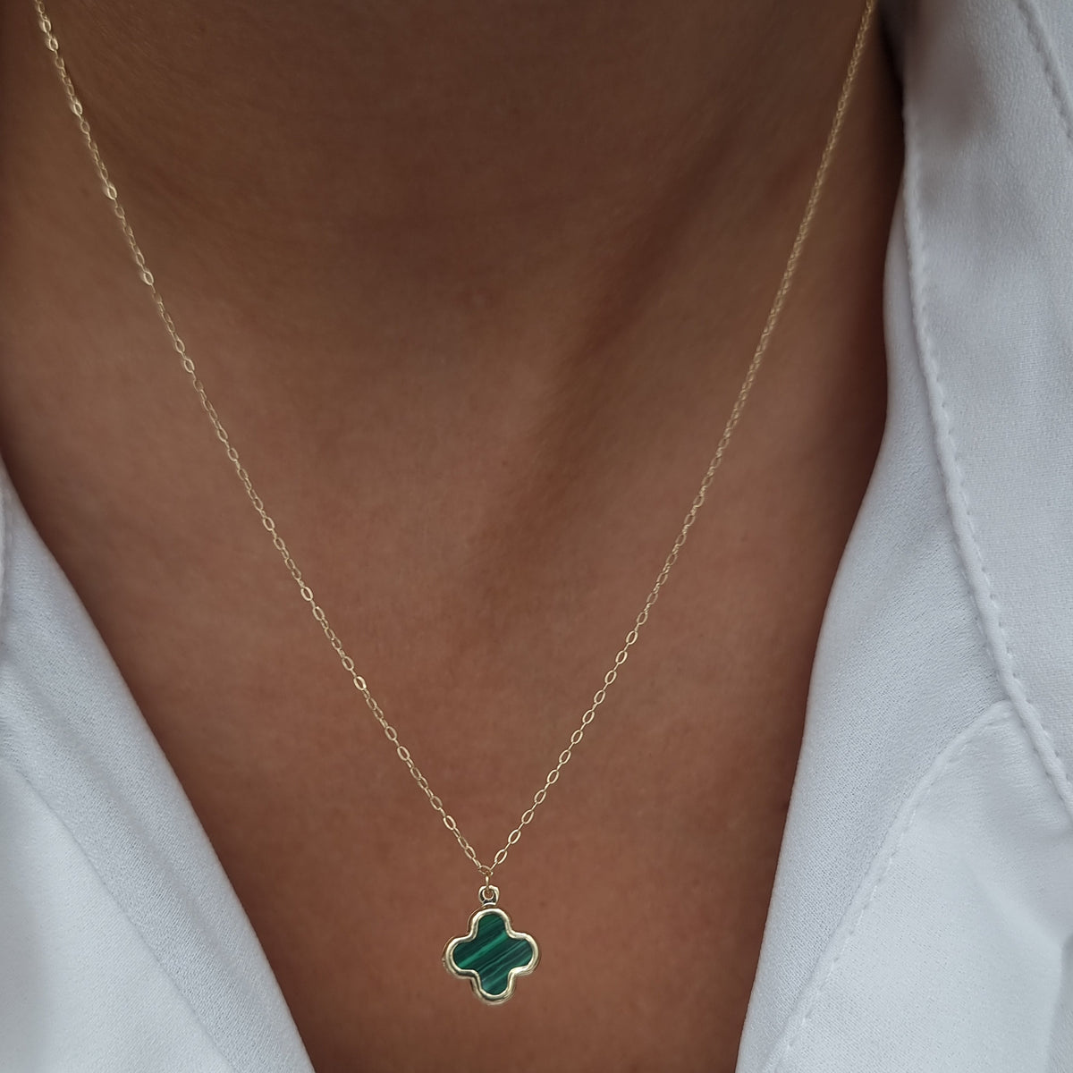 18K Pure Gold Green Flower Necklace