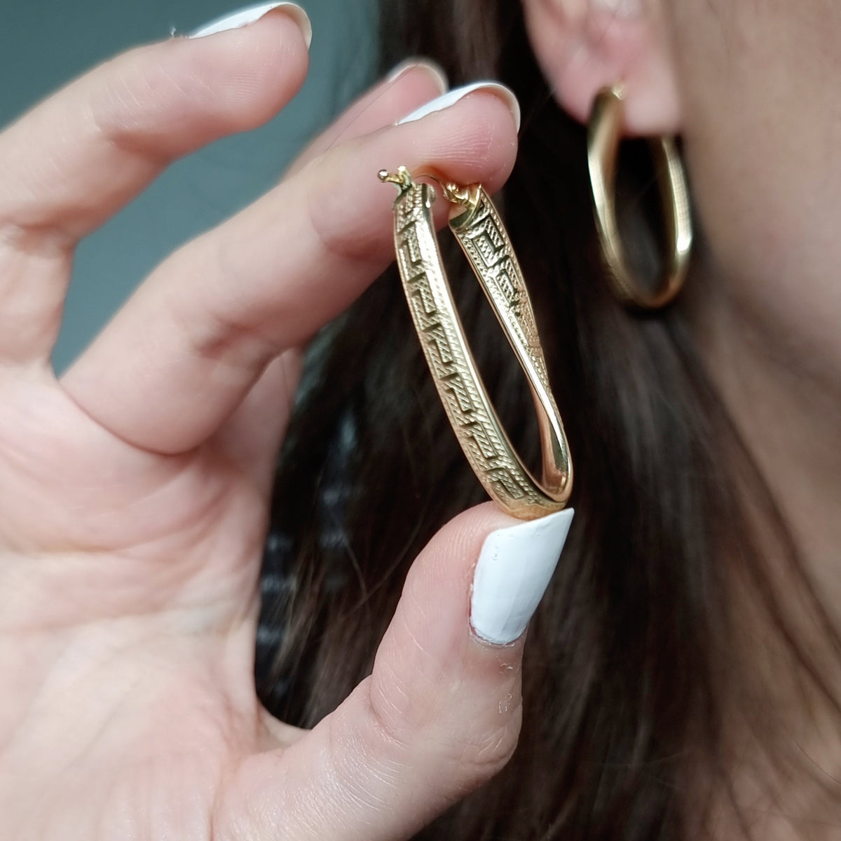 18K Pure Gold Oval Loop Earring Set