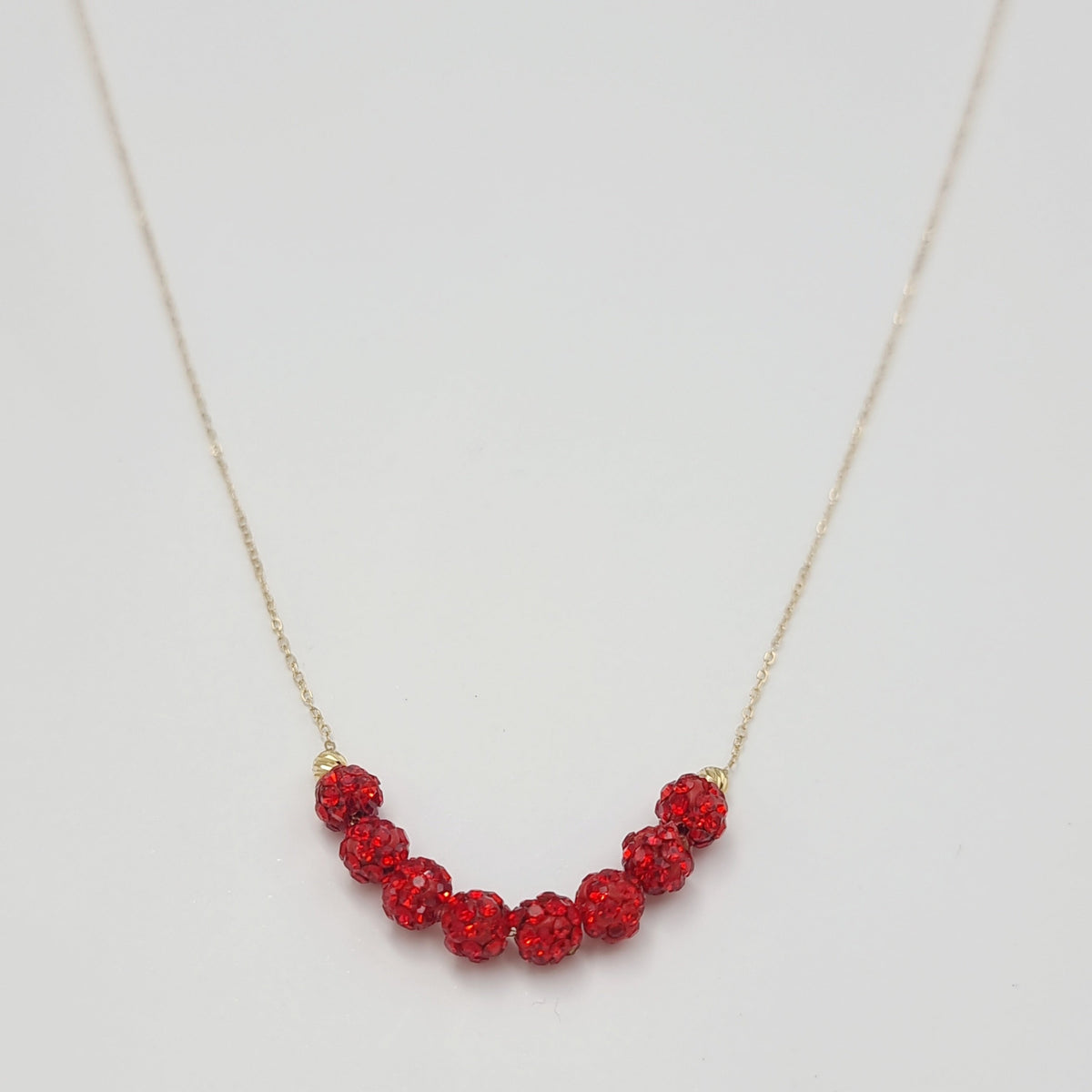 18K Pure Gold Swarski 8 Red Ball Necklace | 18K Gold Necklace