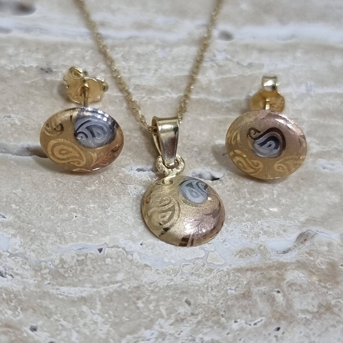 18K Pure Gold Fine Round Jewelry Set – Tala Gold Collection