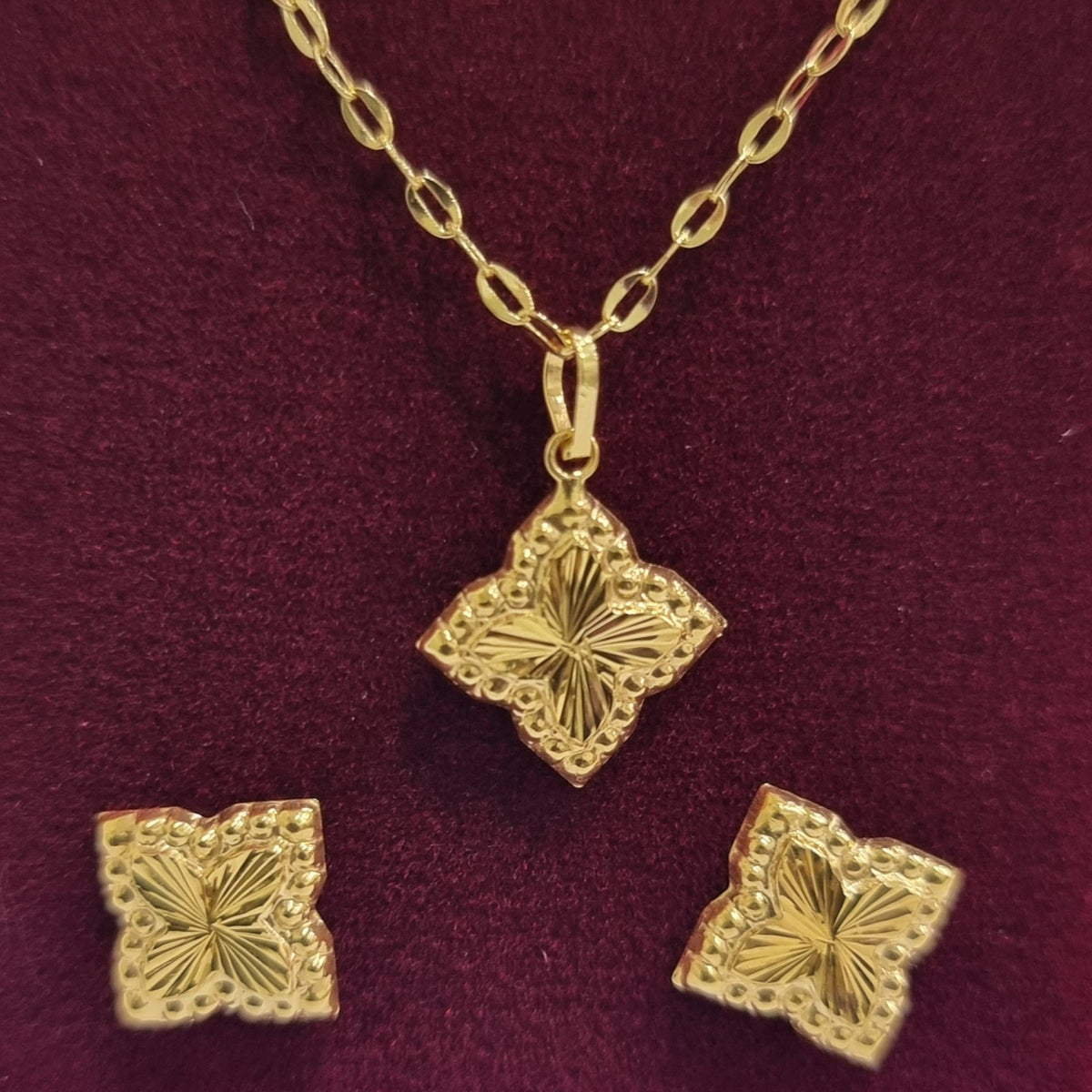 18K Pure Gold Fine Flower Jewelry Set