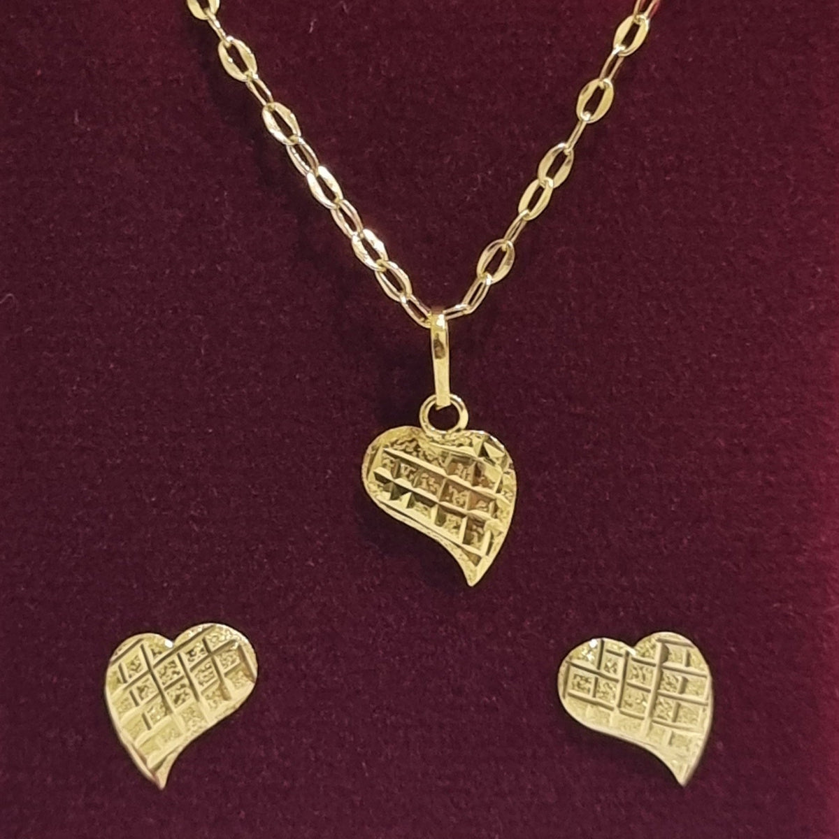 18K Pure Gold Fine Curved Heart Jewelry Set