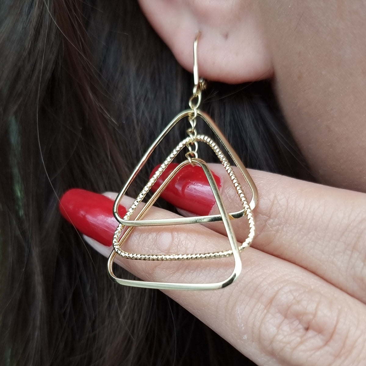 18K Pure Gold Hanging Triangle Earring Set – Tala Gold Collection