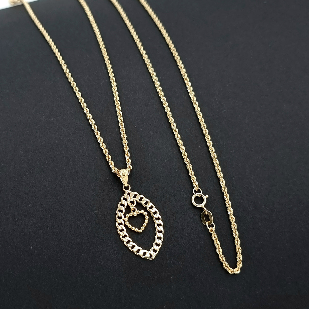 18K Pure Gold Oval Heart Necklace