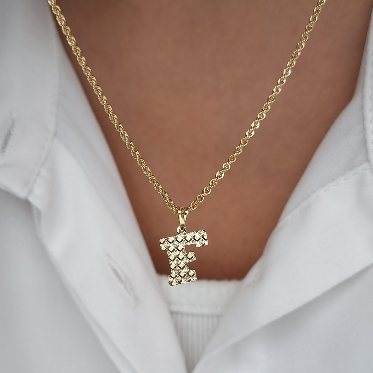 18K Pure Gold Letter F Necklace – Tala Gold Collection