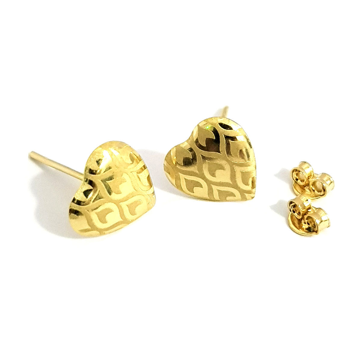 18K Pure Gold Heart Design Earrings