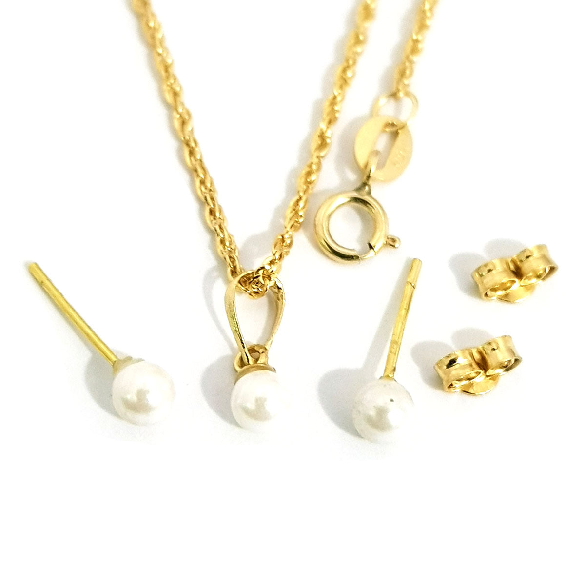 18K Solid Gold Pearl White Set – Tala Gold Collection