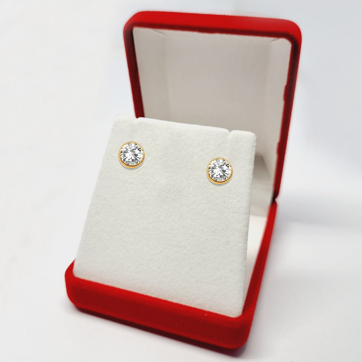 18K Pure Gold Solitaire Screw Lock Stud Earrings