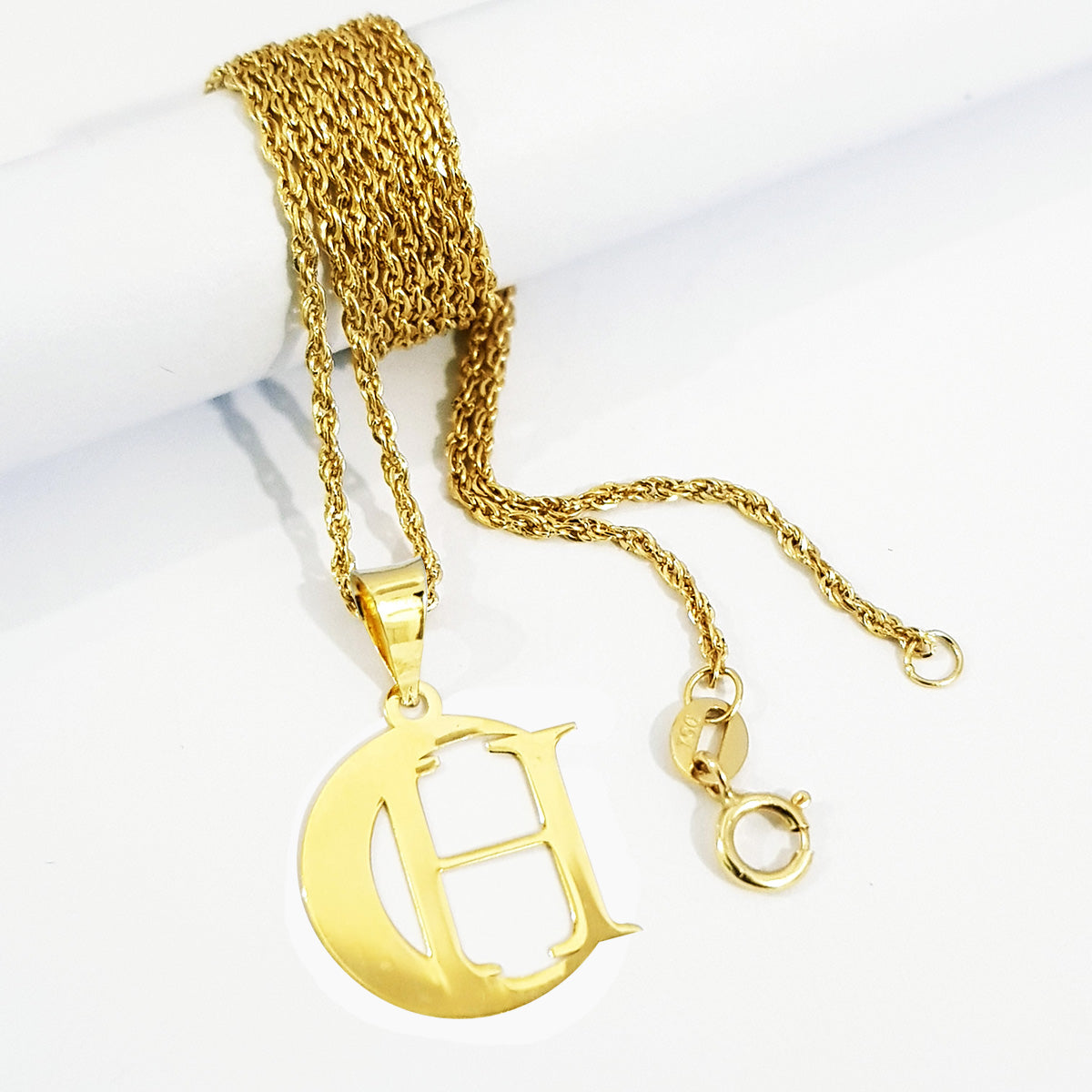 18K Pure Gold Halfmoon Letter H Necklace | 18K Gold Necklace for Women ...