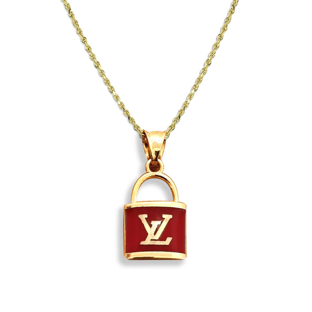 18K Solid Gold Lock LV Necklace