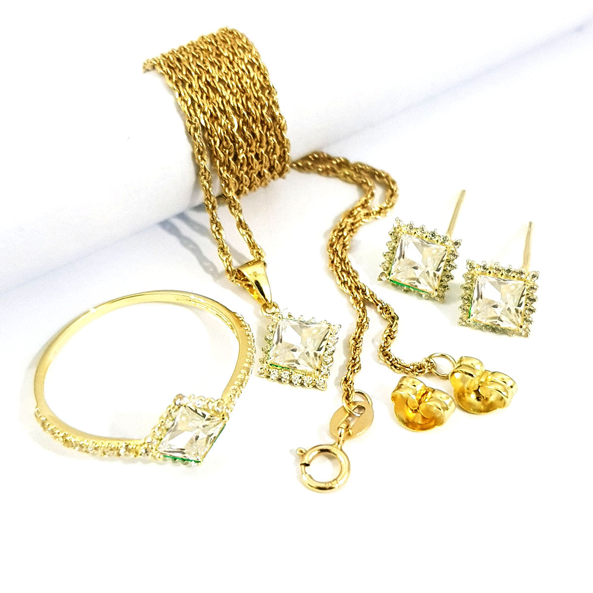 18K Pure Gold Stone Jewelry Set | Gold Jewelry Set | 18K Gold Jewelry