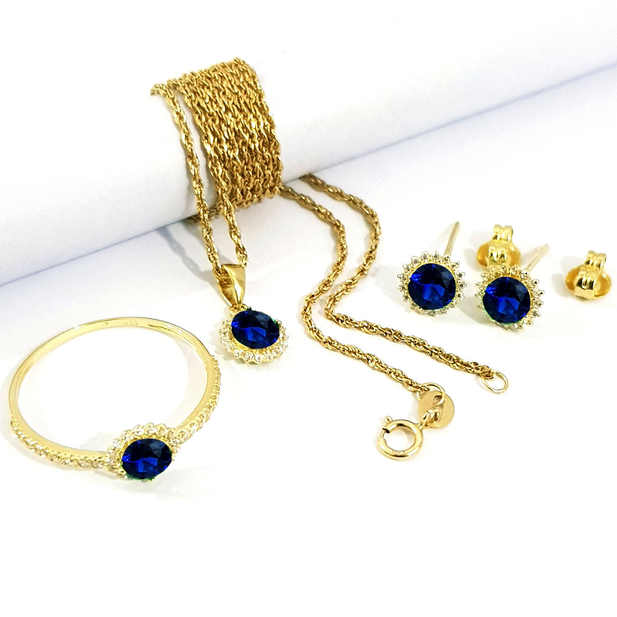18K Pure Gold Stone Jewelry Set | Gold Jewelry Set | 18K Gold Jewelry
